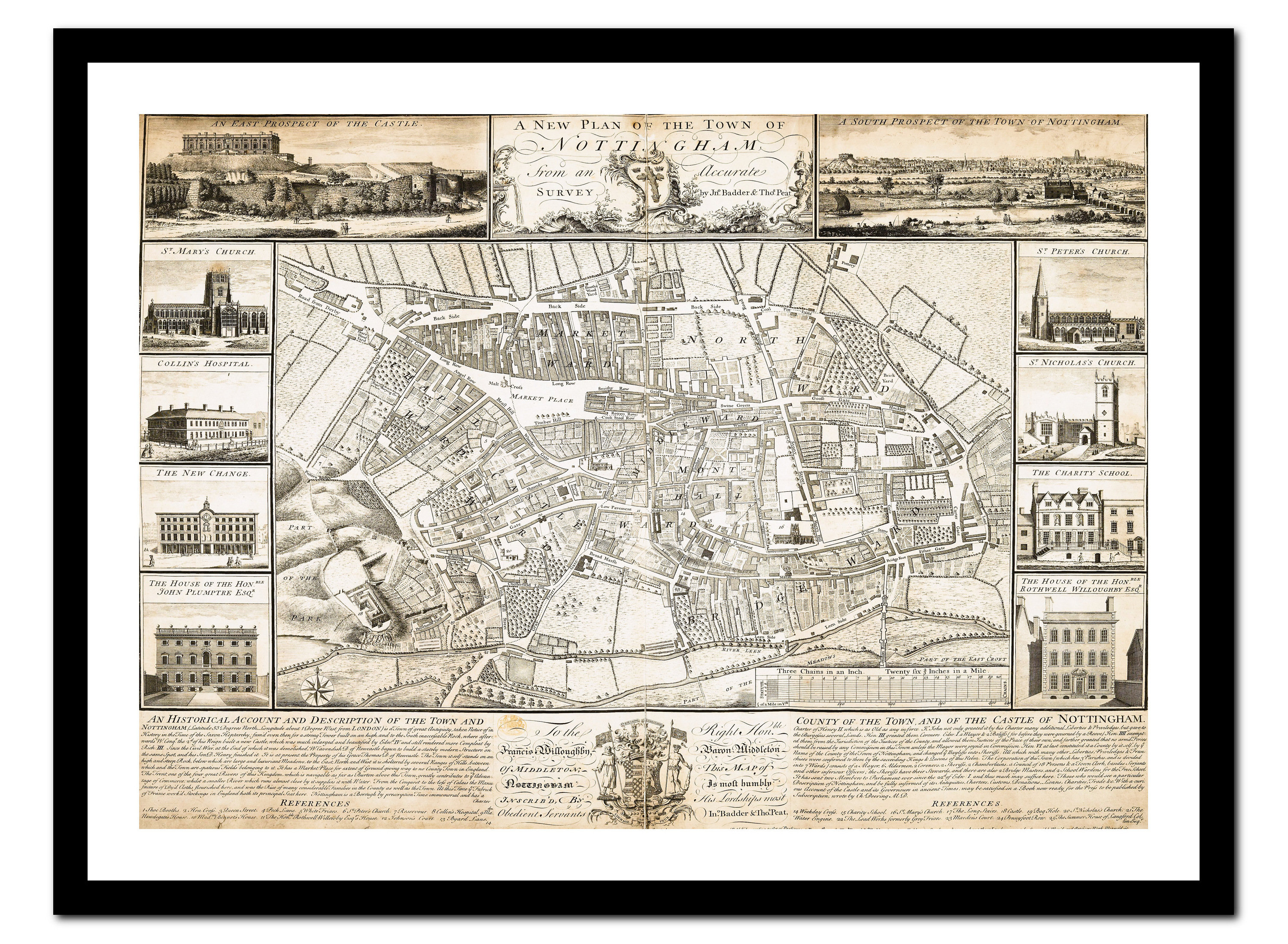 Old Map of Nottingham England UK Europe 1744 - Art Print - Vintage ...