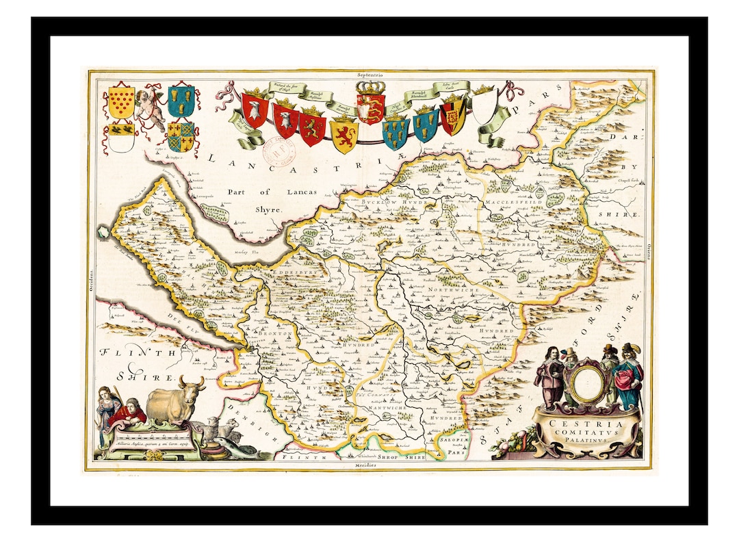 Old Map of Cheshire England UK 1645 - Art Print - Vintage Poster ...