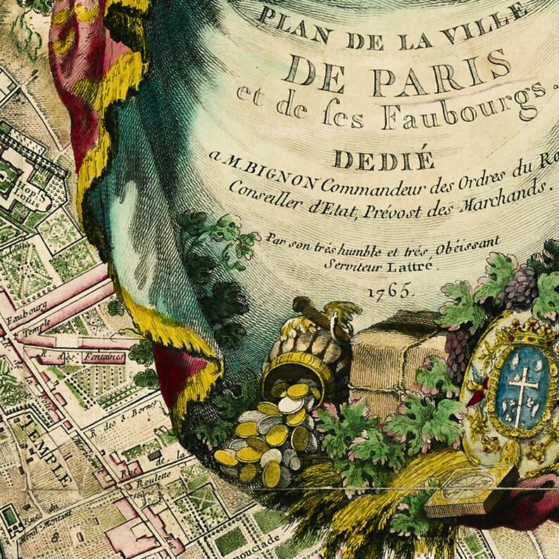 Old Map of Paris France Europe 1765 - Art Print - Vintage Poster ...