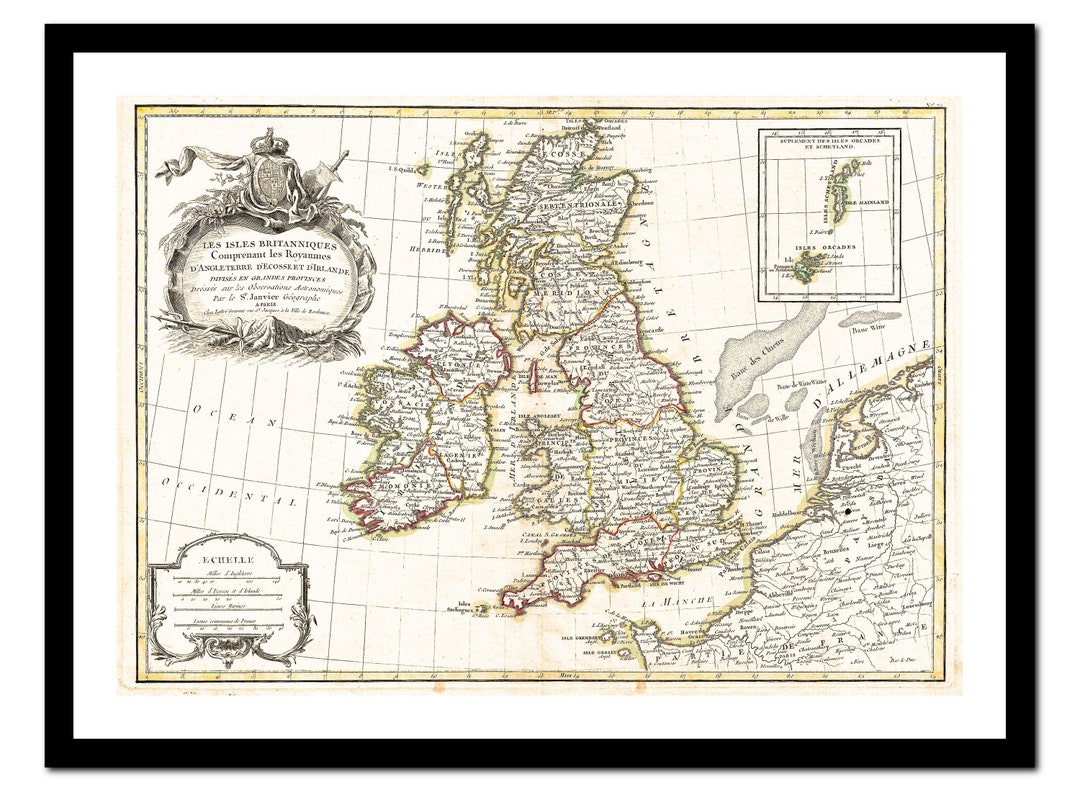 Old Map of British Isles UK Europe 1771 - Art Print - Vintage Poster ...