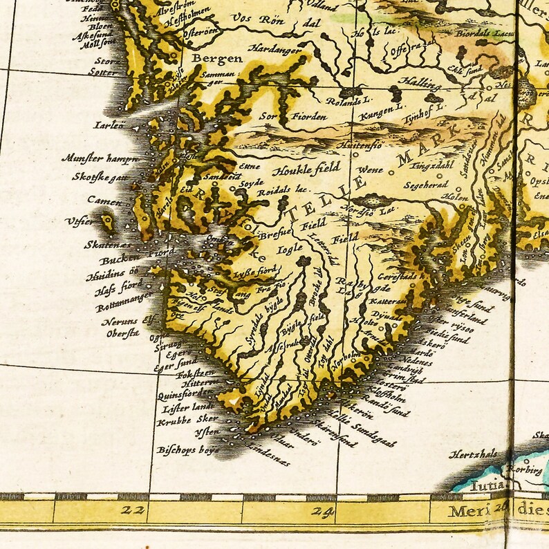 Old Map of Norway Europe 1665 - Art Print - Vintage Poster - Antique ...
