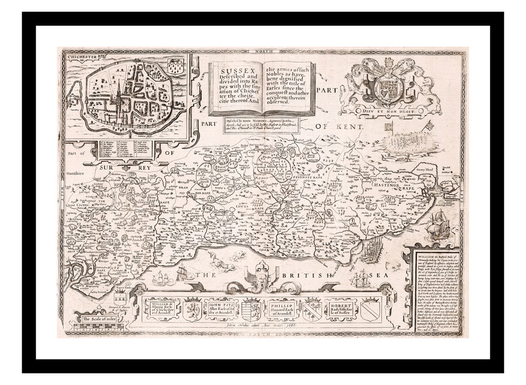 Old Map of Sussex England UK Europe 1610 - Art Print - Vintage Poster ...