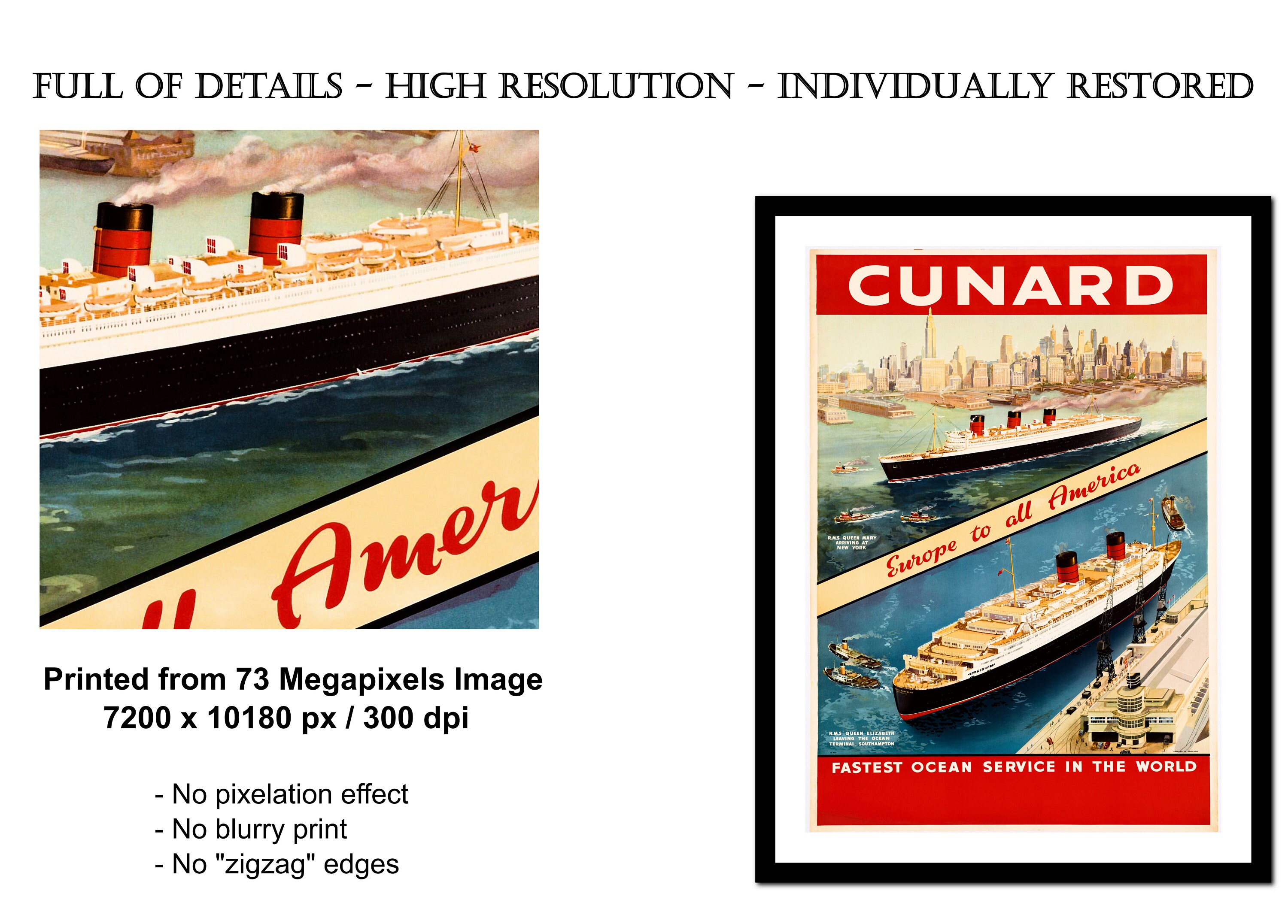 Cunard Line Travel Poster Vintage Art Print Antique Old - Etsy