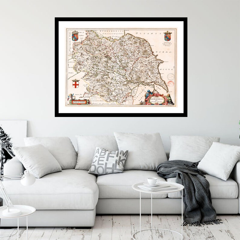 Old Map of Yorkshire England UK 1645 - Art Print - Vintage Poster ...