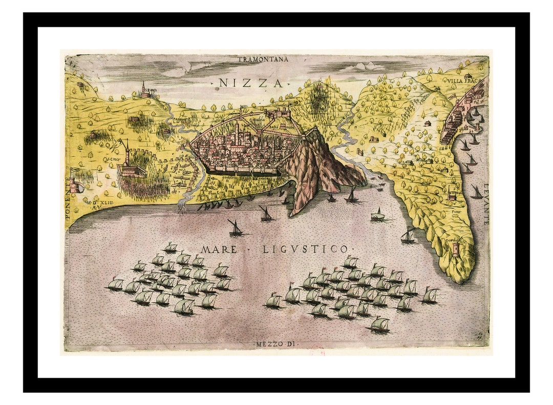 Old Map of Nice France Europe 1543 - Art Print - Vintage Poster ...