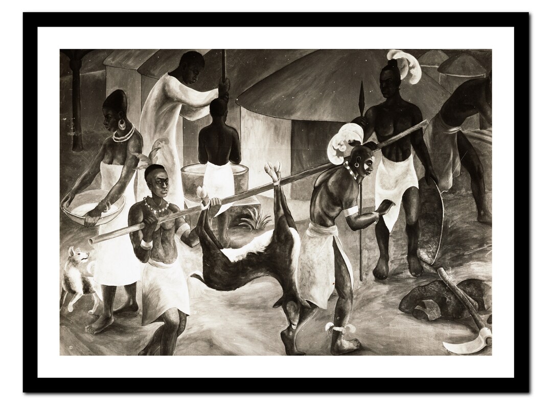 African Art Print - Tribe Black and White Sketch - Vintage Poster ...
