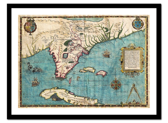 Old Map of Florida USA North America 1591 Art Print - Etsy