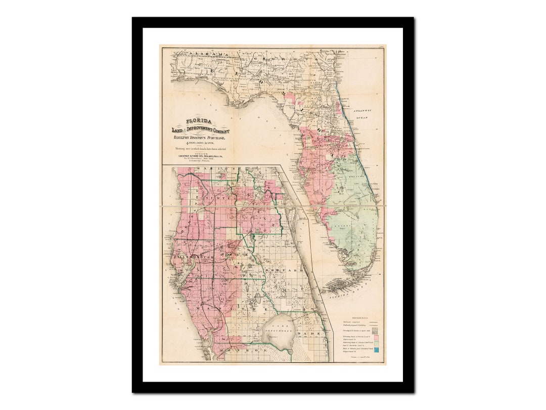 Old Map of Florida USA North America 1880 - Art Print - Vintage Poster ...
