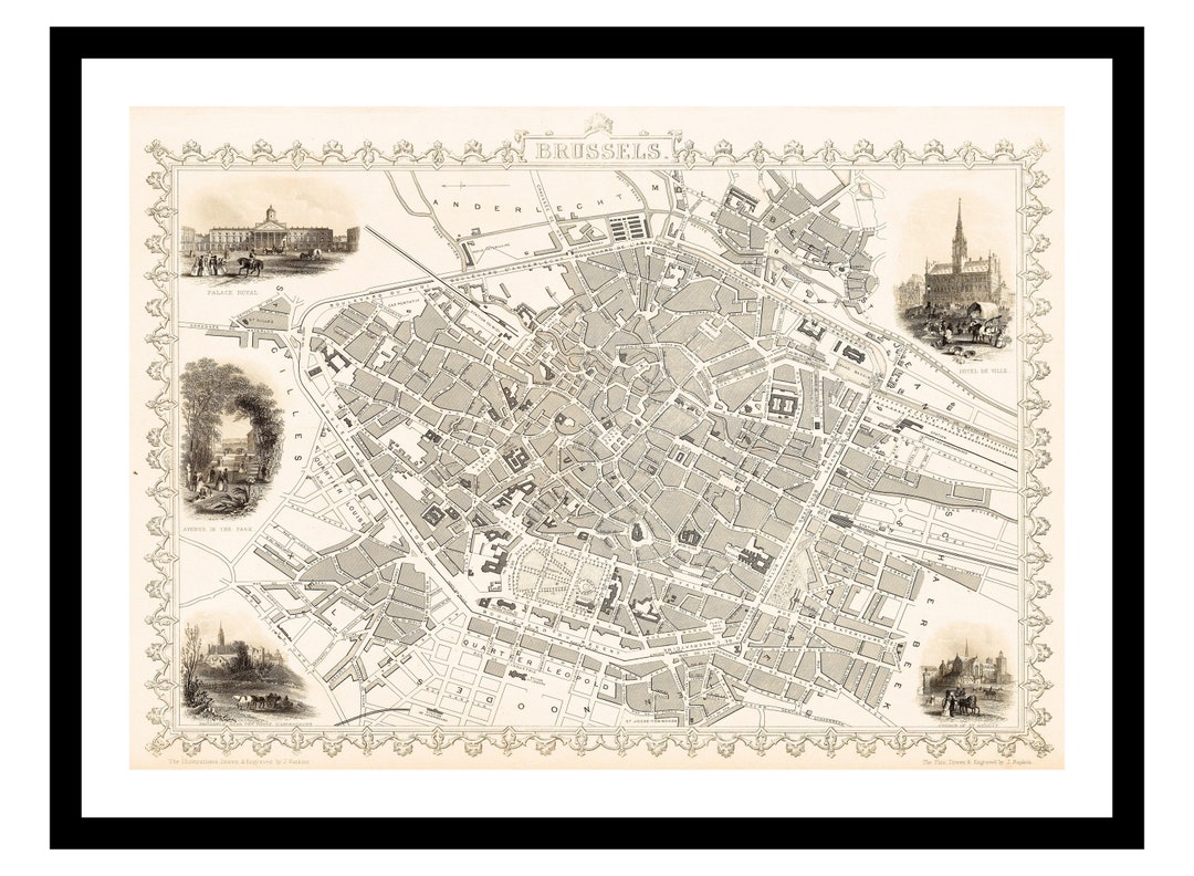 Old Map of Brussels Belgium Europe 1851 - Art Print - Vintage Poster ...
