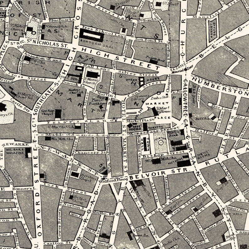 Old Map of Leicester England UK 1881 - Art Print - Vintage Poster ...