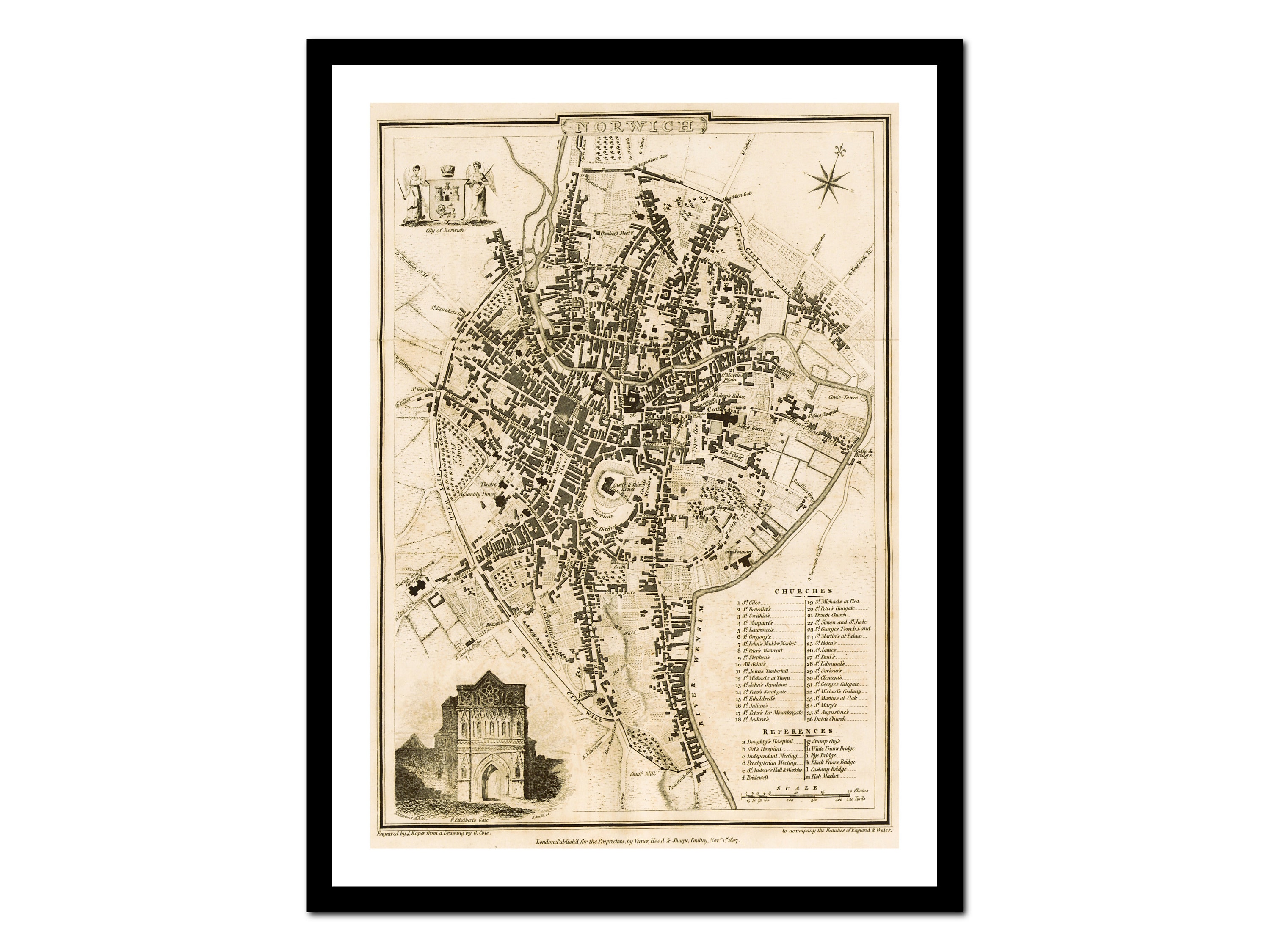 Old Map of Norwich England UK Europe 1832 Art Print Vintage Poster ...