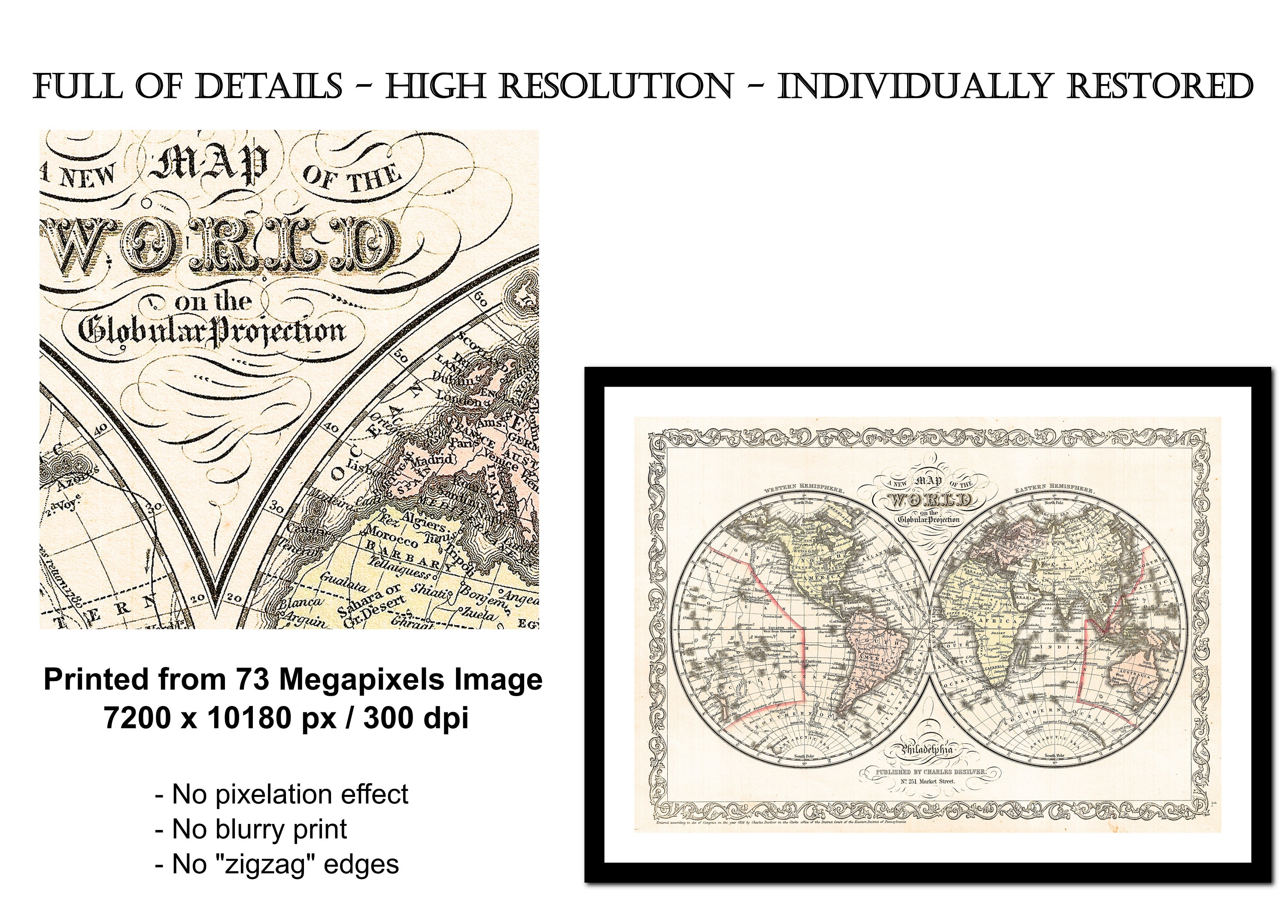 Old Map of World 1856 Art Print Vintage Poster Antique - Etsy