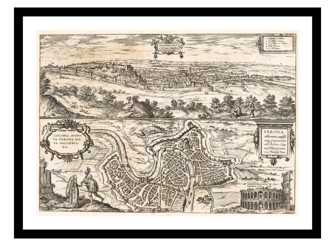 Old Map of Verona Italy Europe 1581 - Art Print - Vintage Poster ...