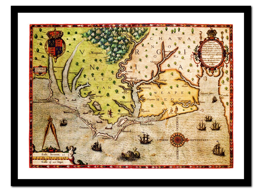 Old Map of Virginia USA North America 1591 Art Print Vintage Poster ...