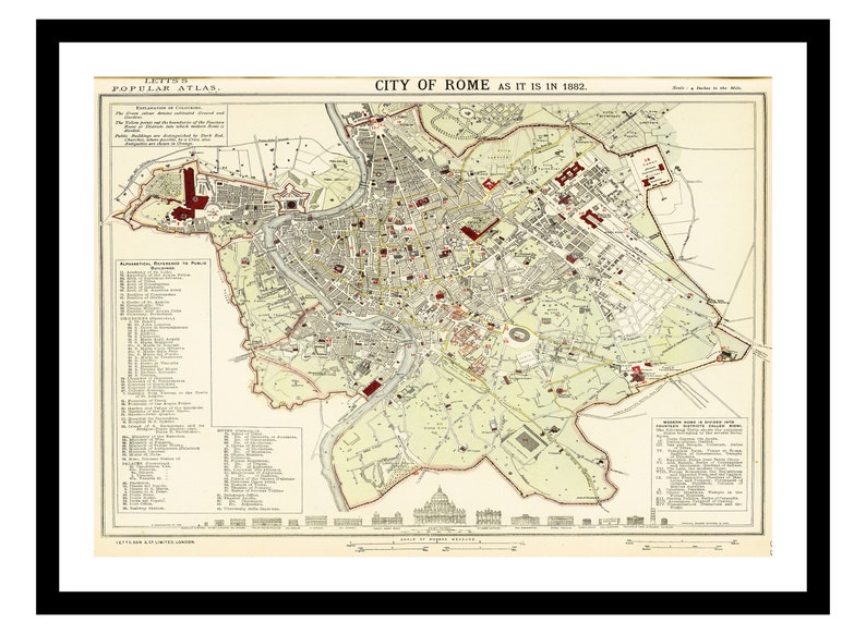 Old Map of Rome Italy Europe 1883 - Art Print - Vintage Poster ...