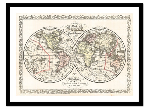 Old Map of World 1856 Art Print Vintage Poster Antique - Etsy
