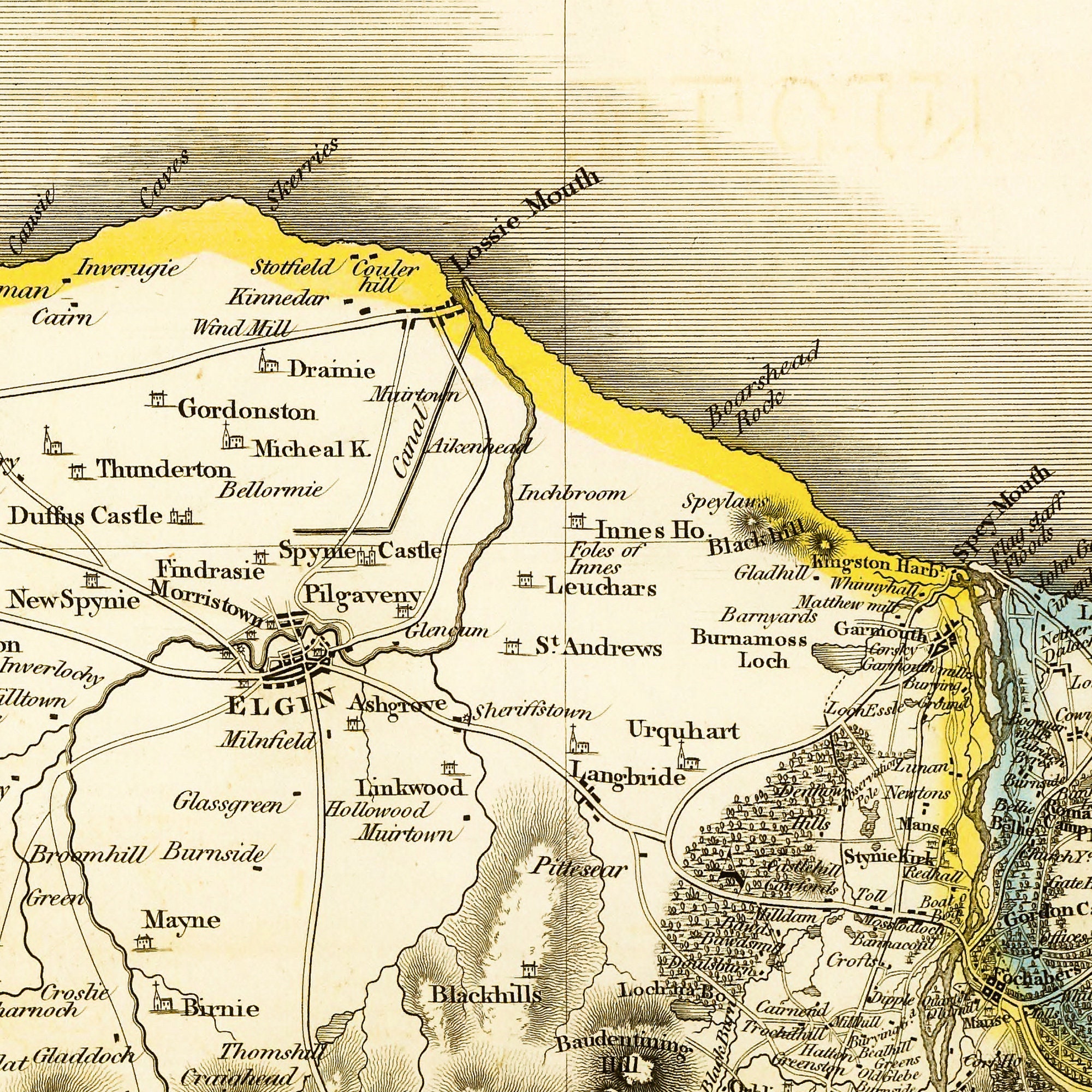Old Map of Nairn Elgin Scotland UK 1832 - Art Print - Vintage Poster ...
