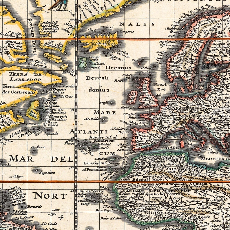 Old Map of World 1652 - Art Print - Vintage Poster - Antique Old ...