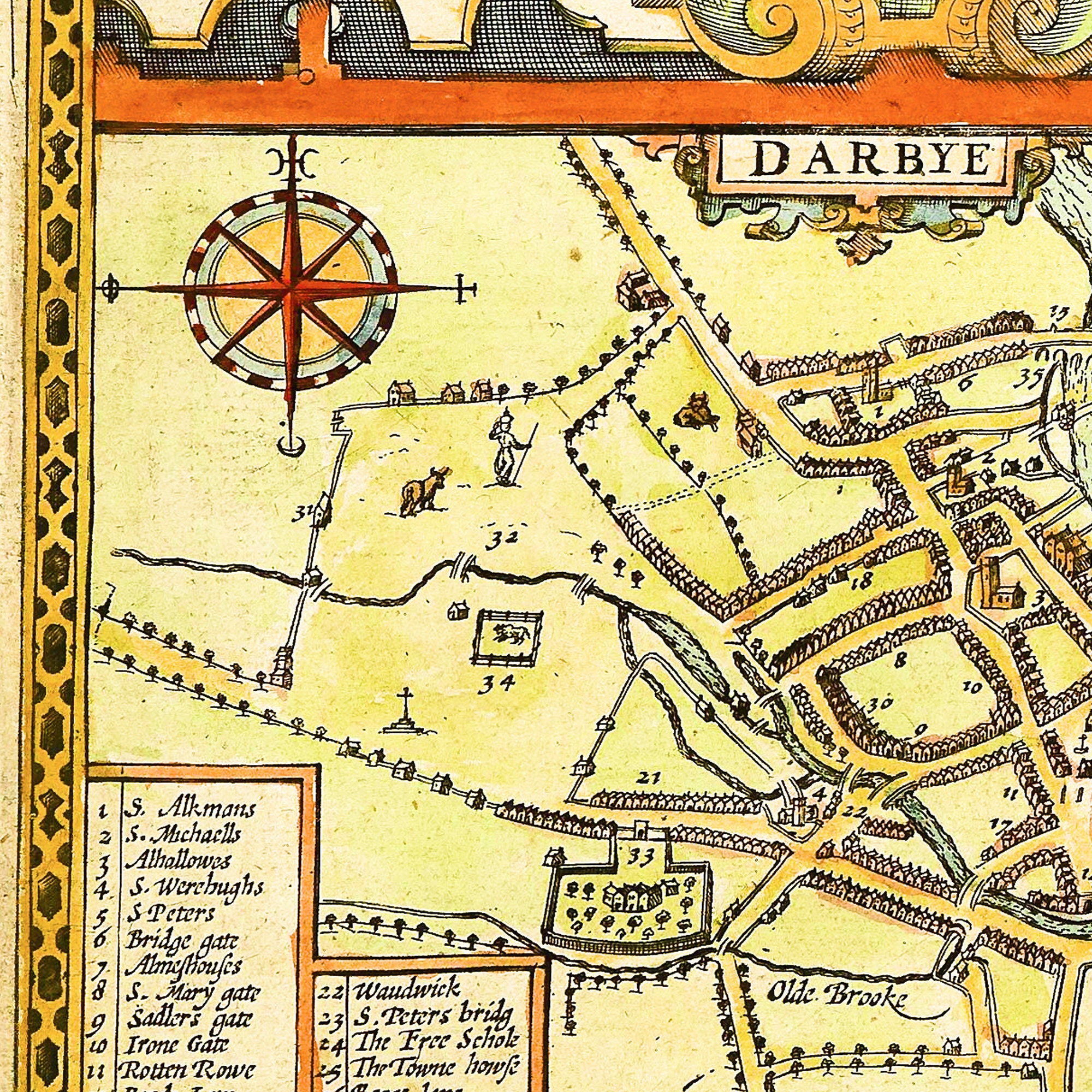 Old Map of Derbyshire England UK 1665 - Art Print - Vintage Poster ...