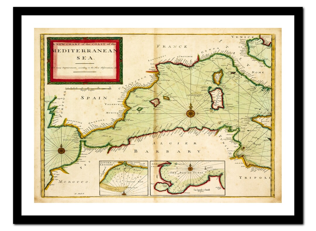 Old Map of Mediterranean Sea 1702 - Map Art Print - Vintage Poster ...