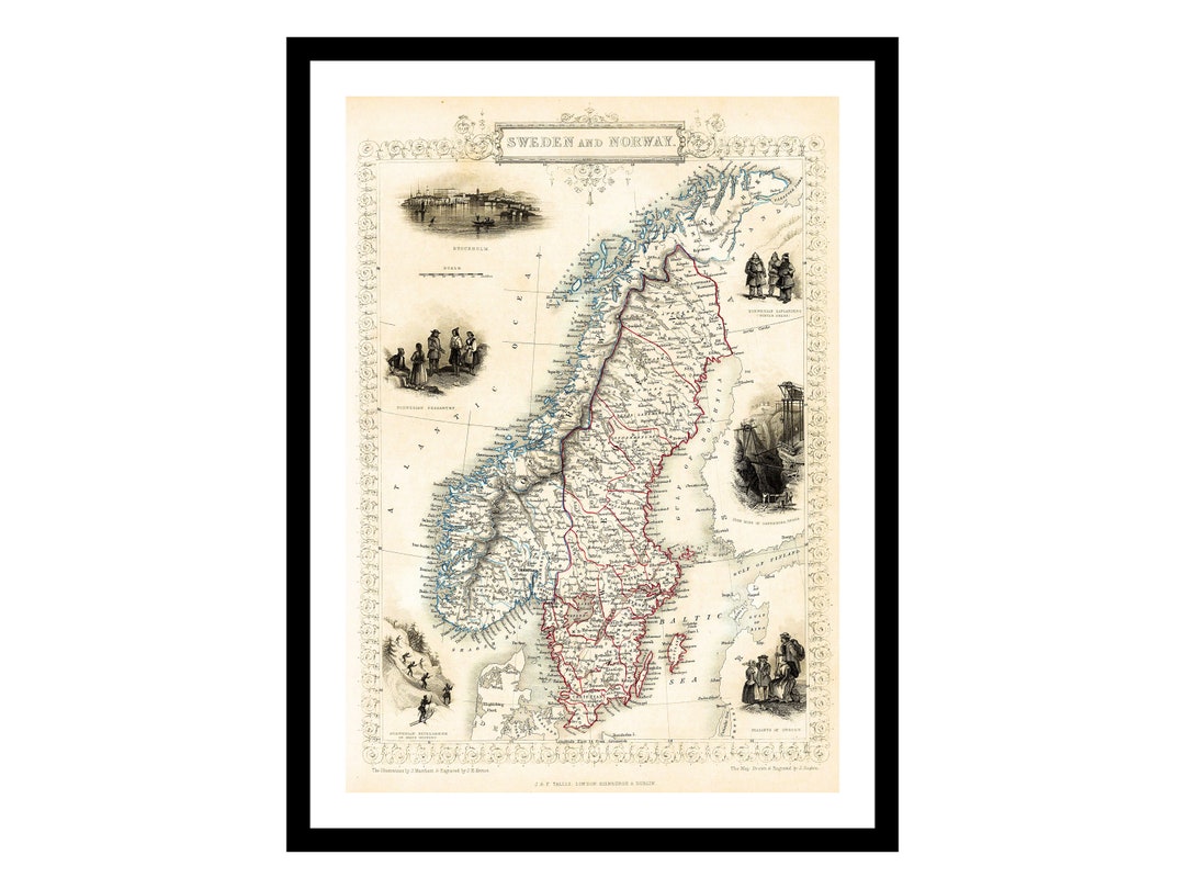 Old Map of Norway Sweden Europe 1851 - Art Print - Vintage Poster ...