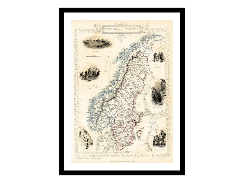 Old Map of Norway Sweden Europe 1851 - Art Print - Vintage Poster ...