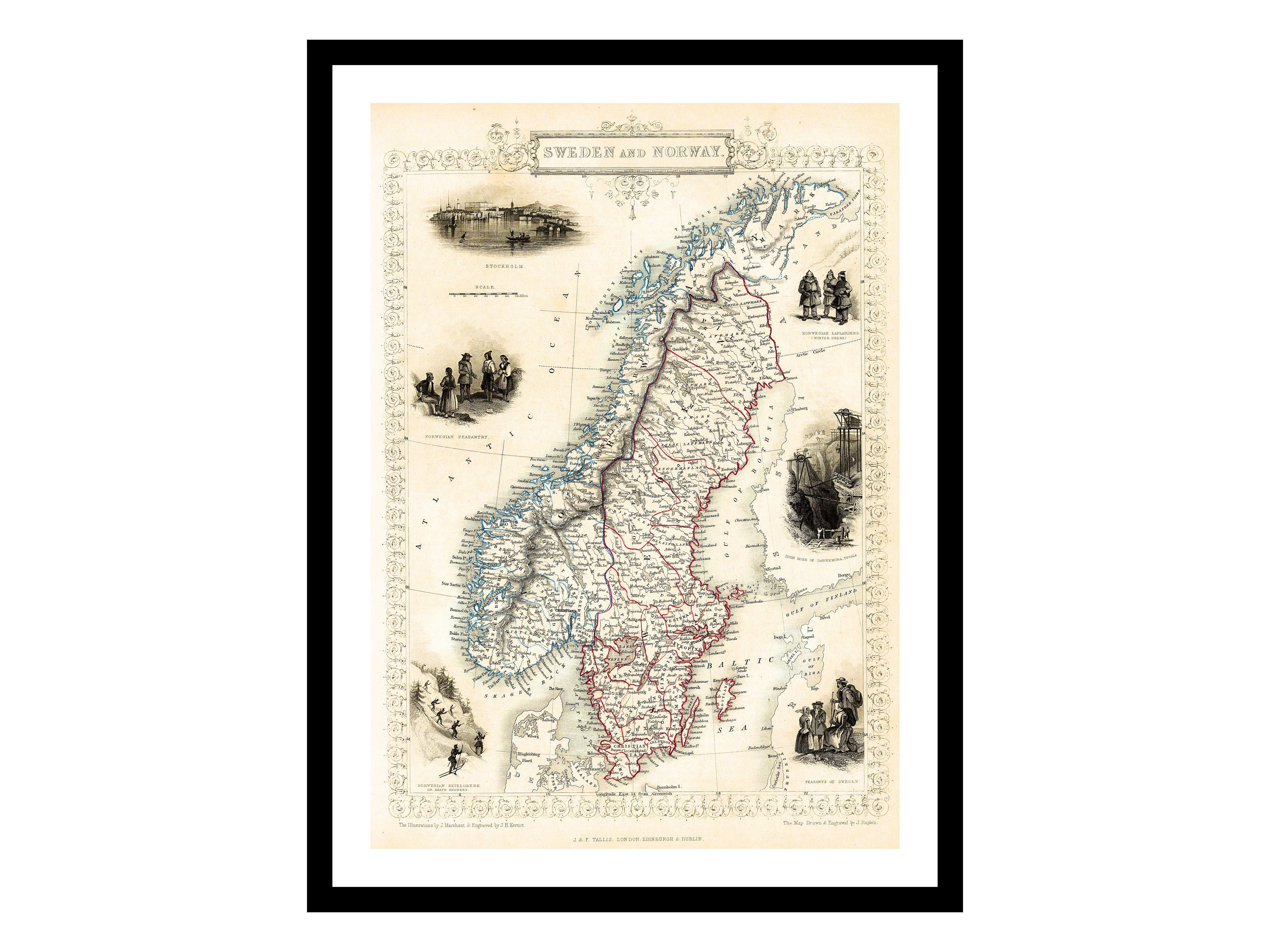 Old Map of Norway Sweden Europe 1851 Art Print Vintage Poster Antique ...