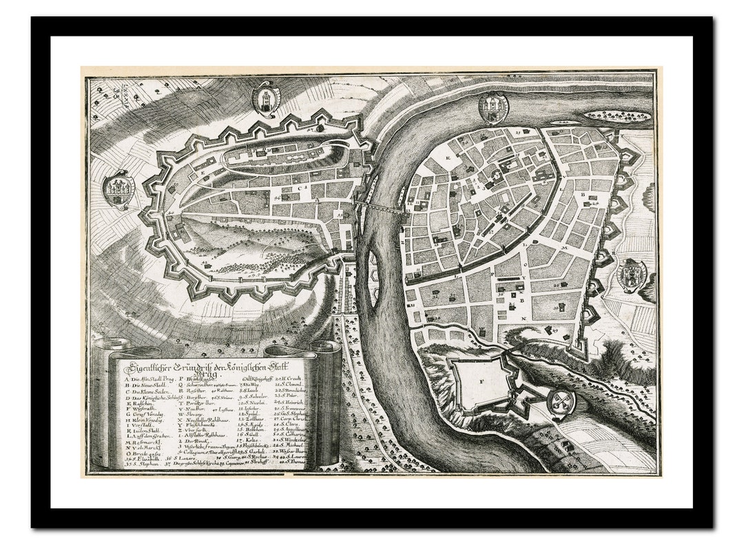 Old Map of Prague Czech Europe 1712 - Art Print - Vintage Poster ...