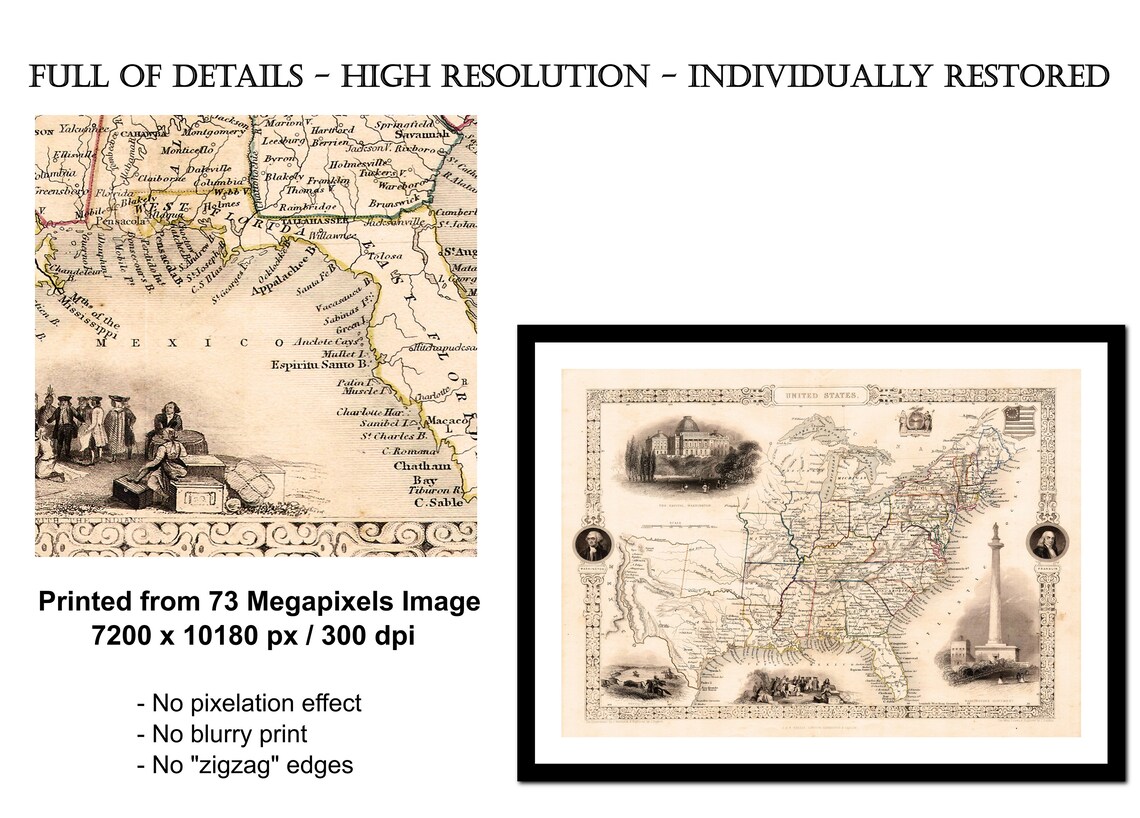 Old Map of Texas Florida USA America 1850 Art Print - Etsy