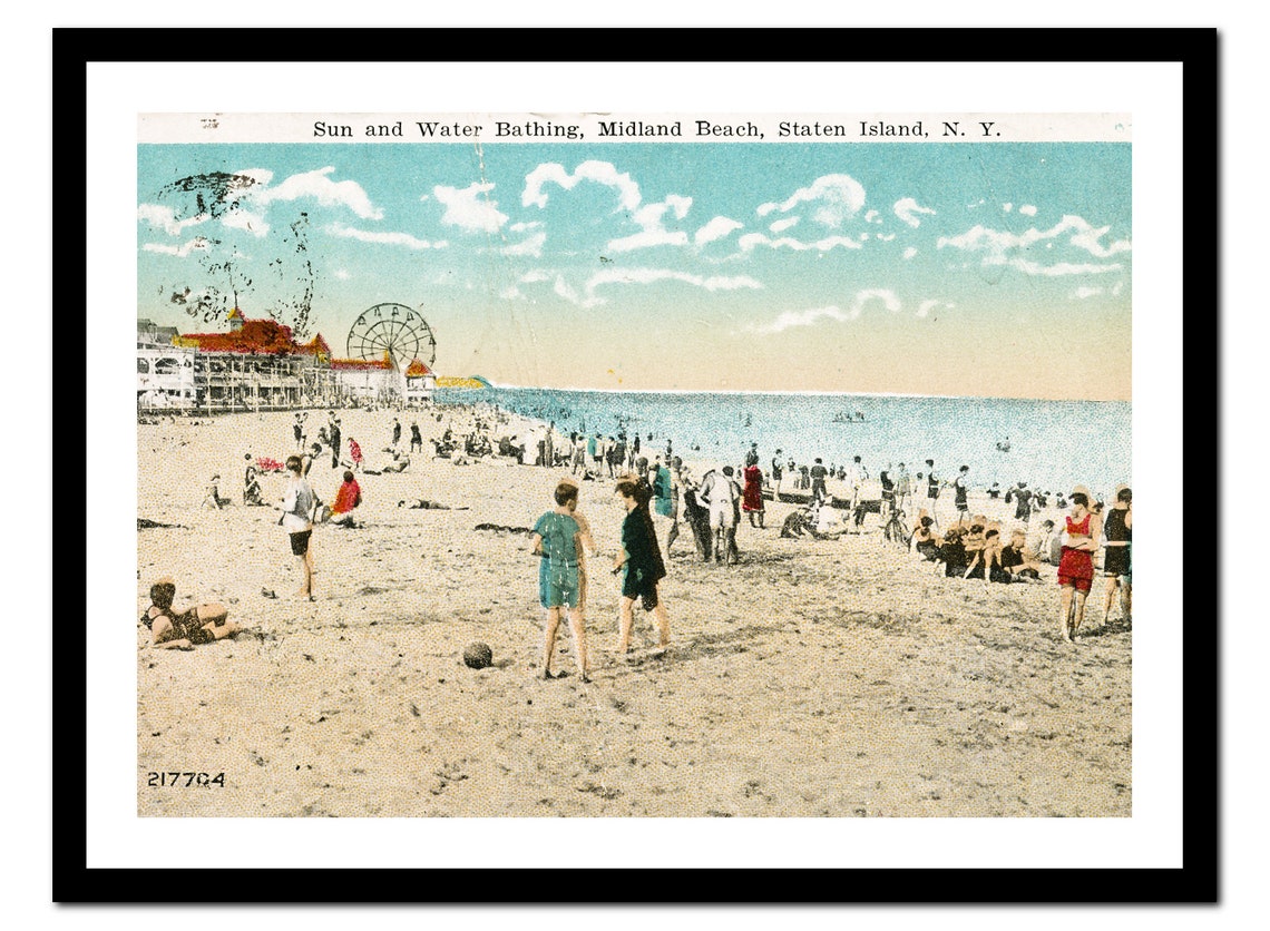 Bathroom Art Print - Beach Bathing Cards - Vintage Poster - Antique Old ...