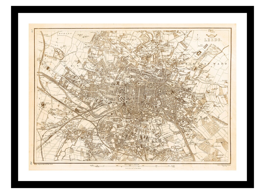 Old Map of Leeds England UK 1863 - Art Print - Vintage Poster - Antique ...
