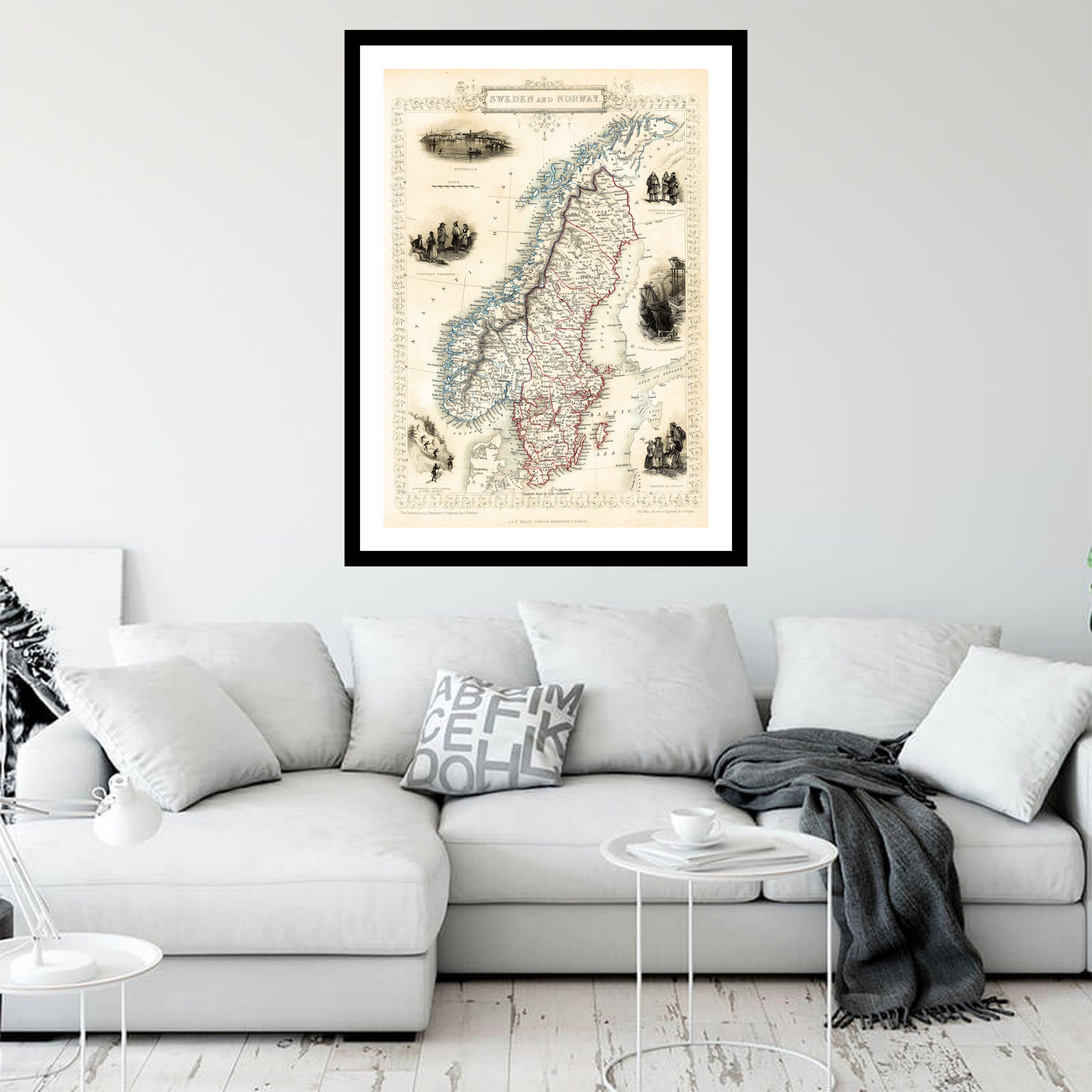 Old Map of Norway Sweden Europe 1851 Art Print Vintage Poster Antique ...