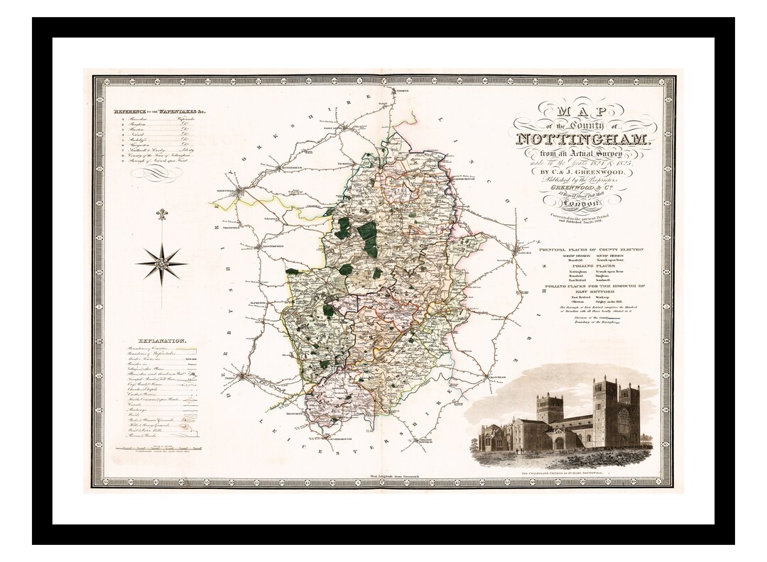 Old Map of Nottingham England UK 1831 - Art Print - Vintage Poster ...