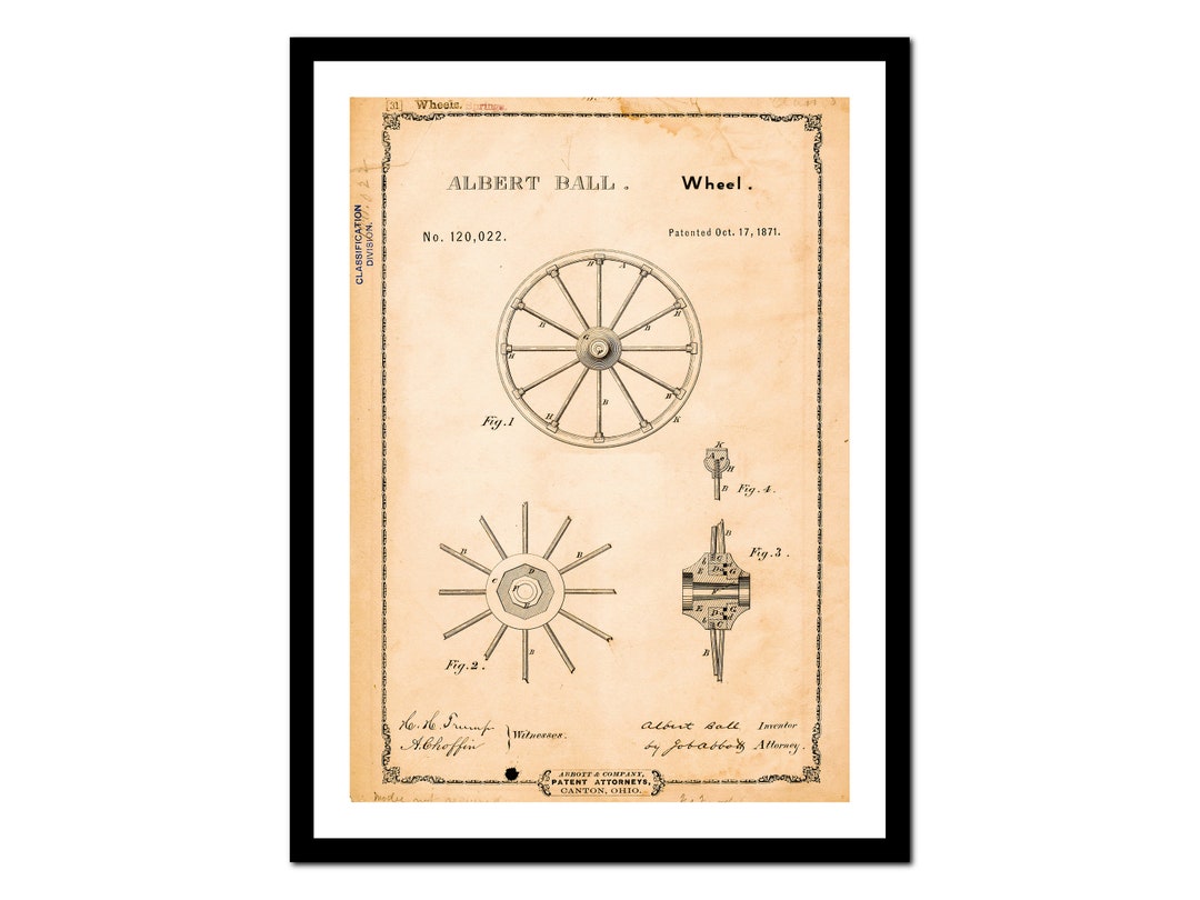Wheel - Patent Drawing Art Print - Vintage Poster - Antique Old Picture ...