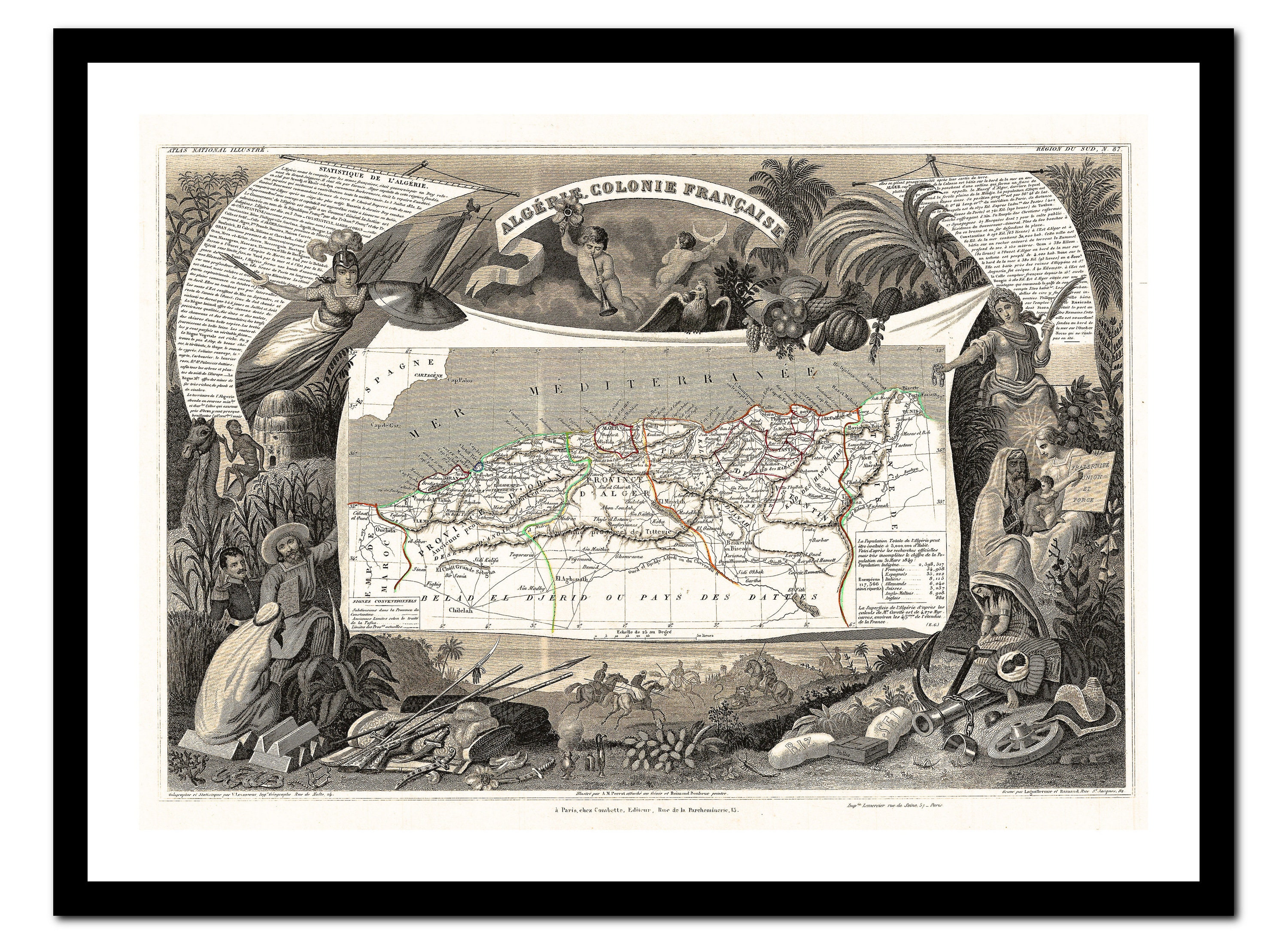 Old Map of Algeria Africa 1852 Art Print Vintage Poster - Etsy