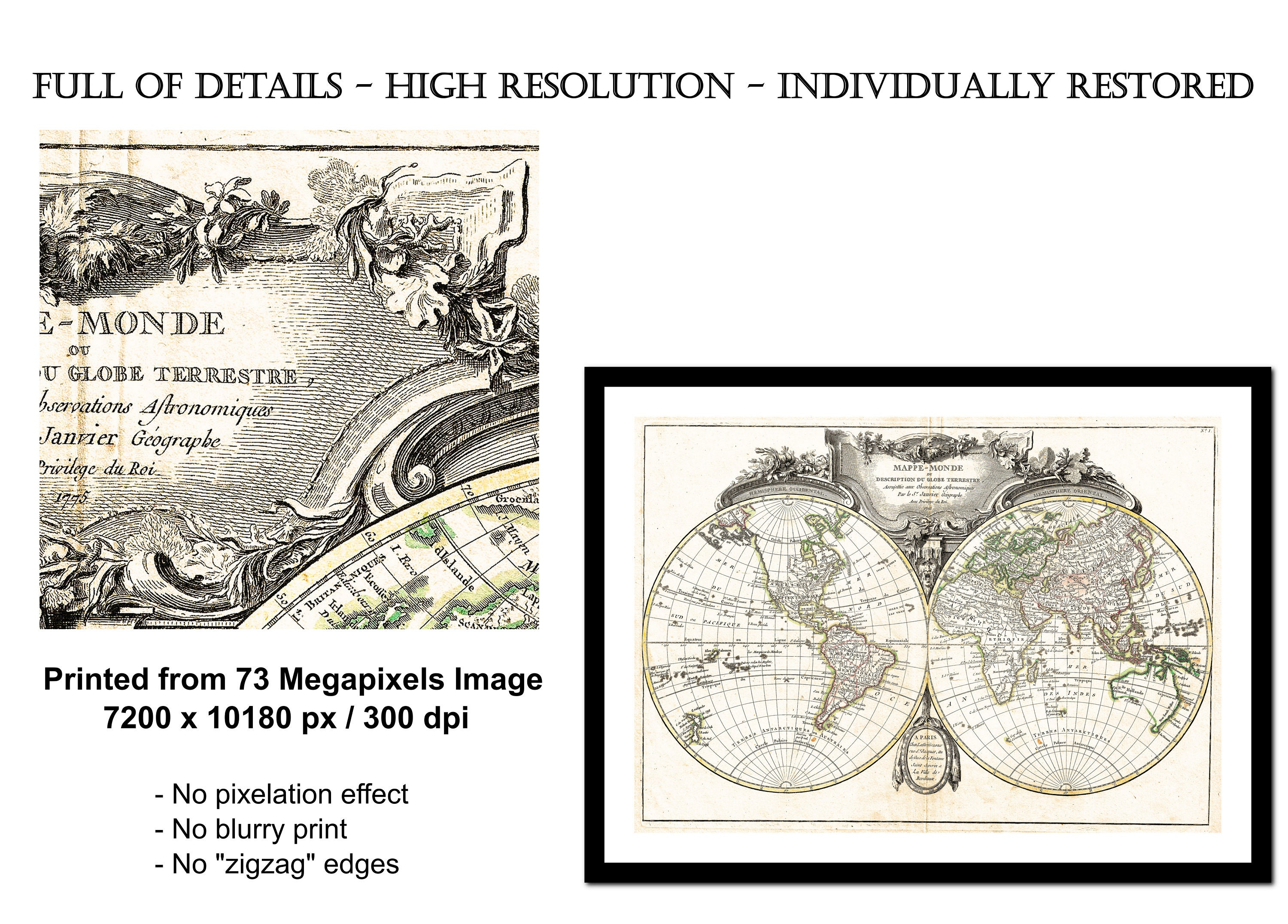 Old Map of World 1775 Art Print Vintage Poster Antique Old Picture ...