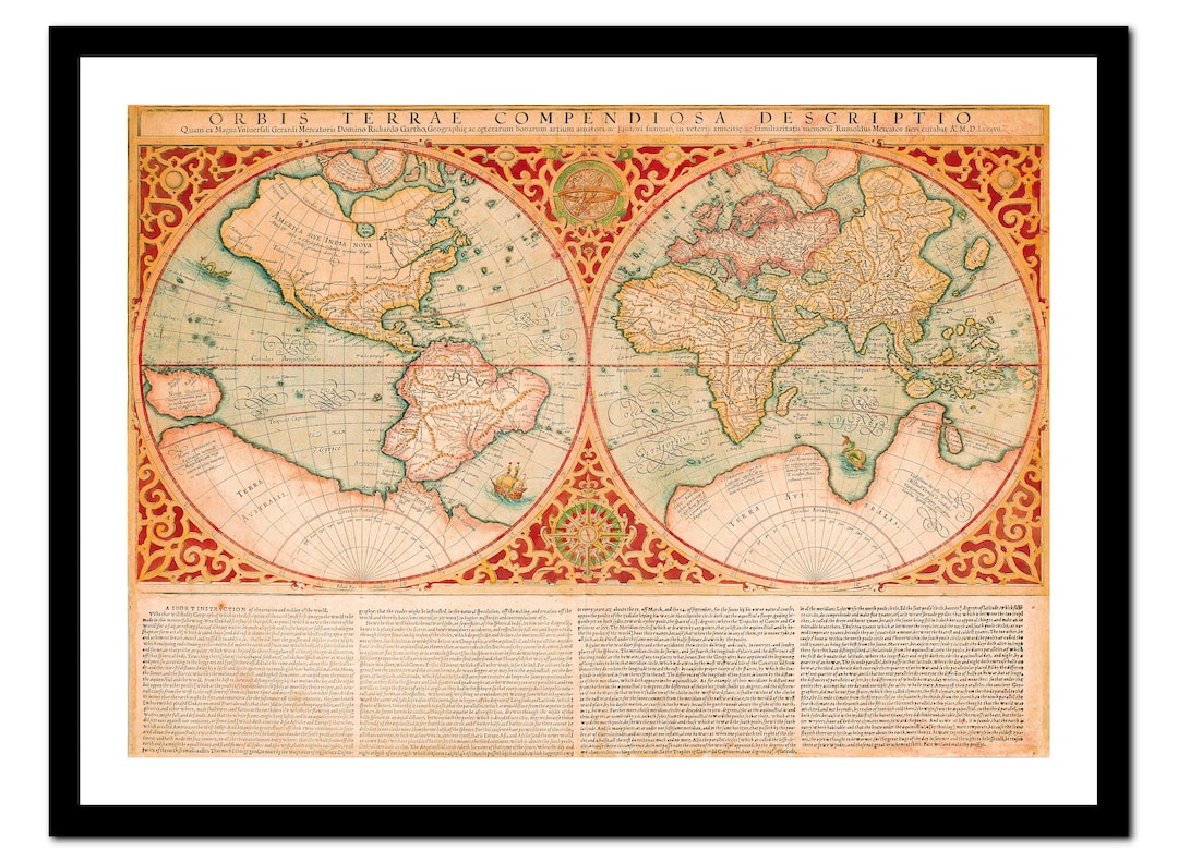 Old Map of World 1637 - Art Print - Vintage Poster - Antique Old ...