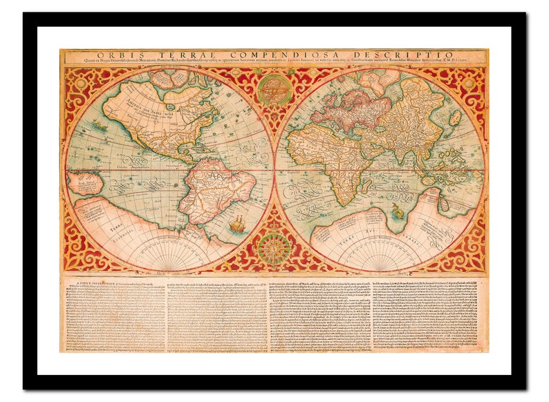 Old Map of World 1637 - Art Print - Vintage Poster - Antique Old ...