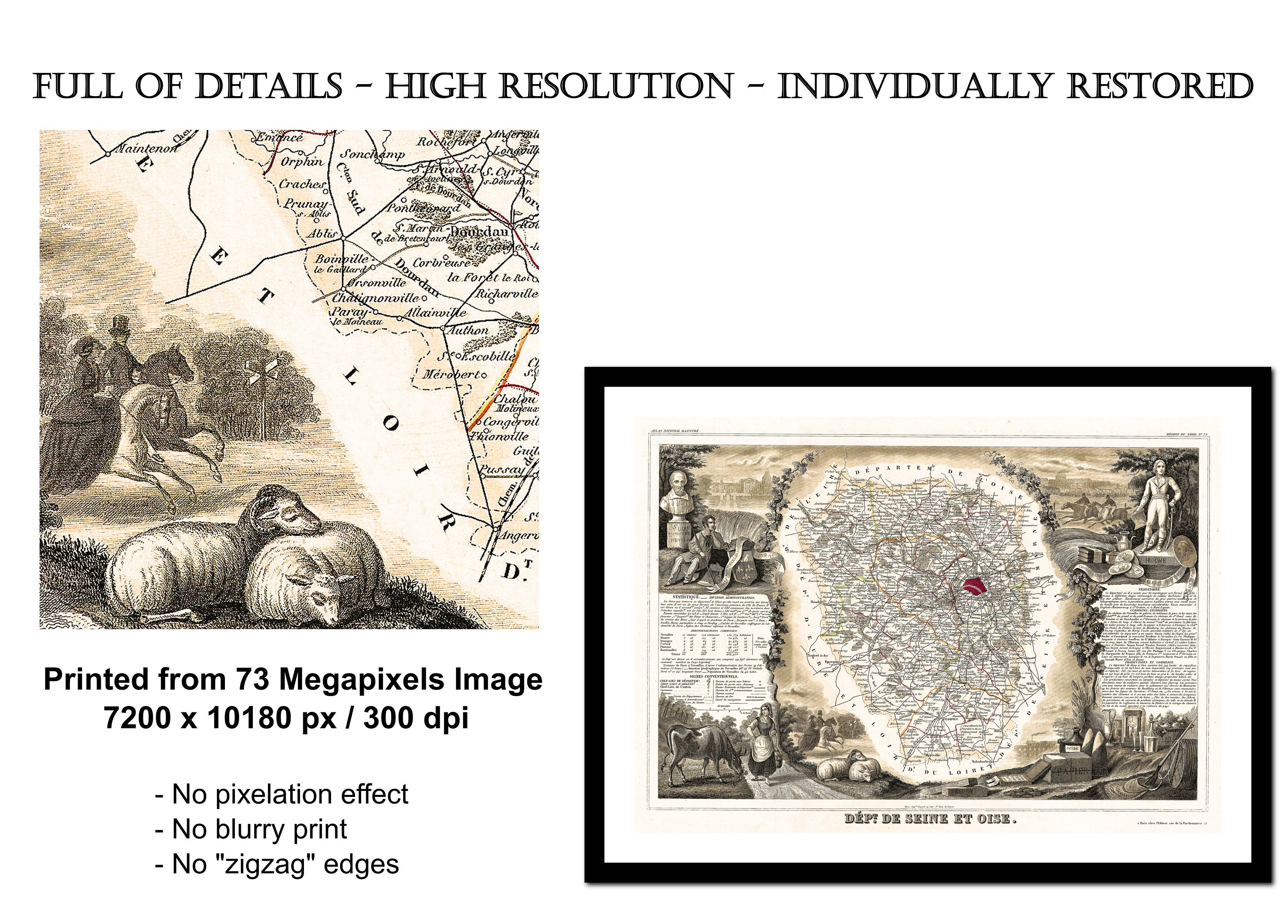 Old Map of Paris France Europe 1852 - Art Print - Vintage Poster ...