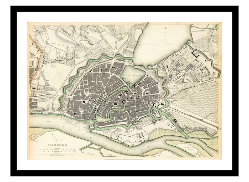 Old Map of Hamburg Germany Europe 1844 - Art Print - Vintage Poster ...