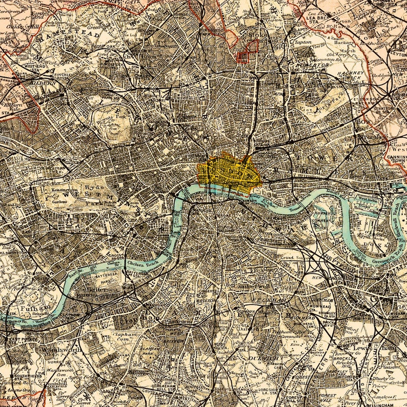 Old Map of London England UK Europe 1901 - Art Print - Vintage Poster ...