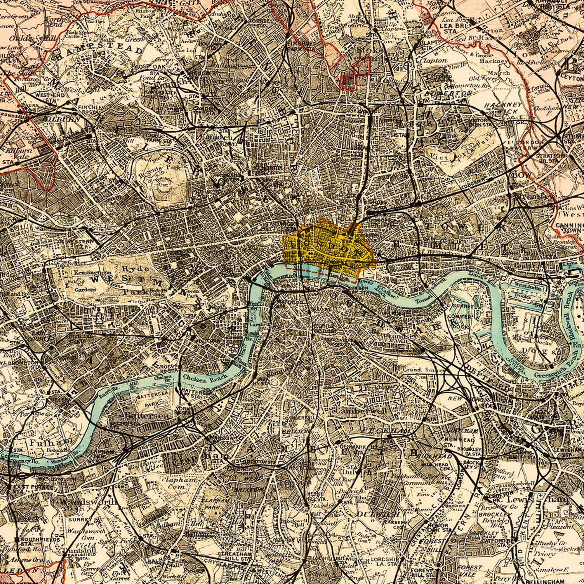 Old Map of London England UK Europe 1901 - Art Print - Vintage Poster ...
