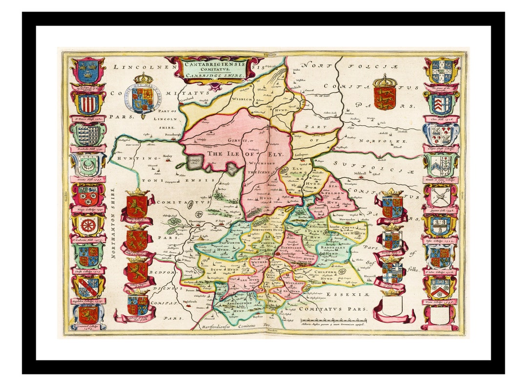 Old Map of Cambridgeshire England UK 1665 - Art Print - Vintage Poster ...