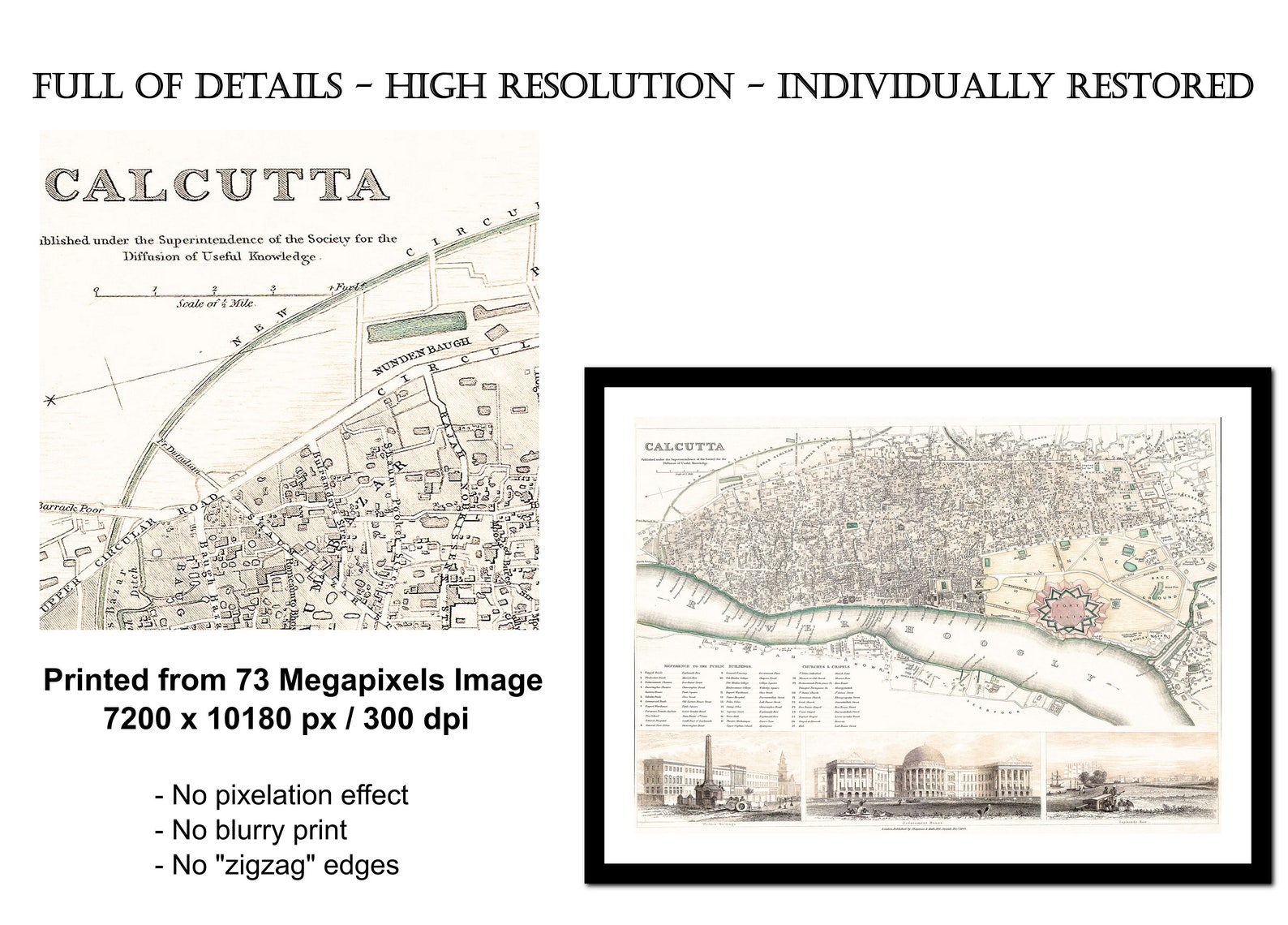 Old Map of Calcutta India Asia 1842 - Art Print - Vintage Poster ...