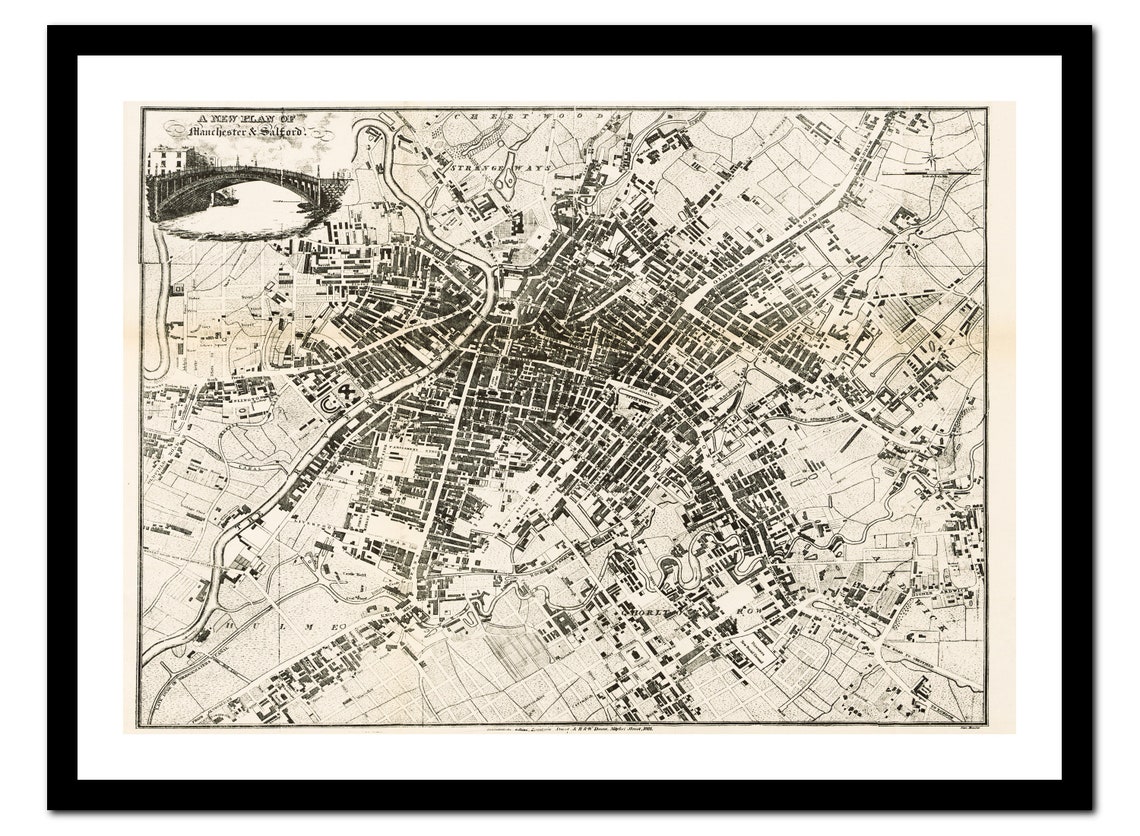MANCHESTER ENGLAND Old Map Art Print 1821 City Plan Vintage | Etsy