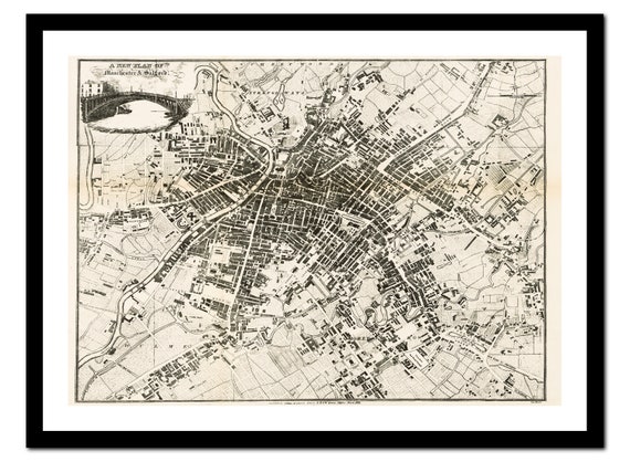 Old Map of Manchester England UK Europe 1821 Art Print - Etsy