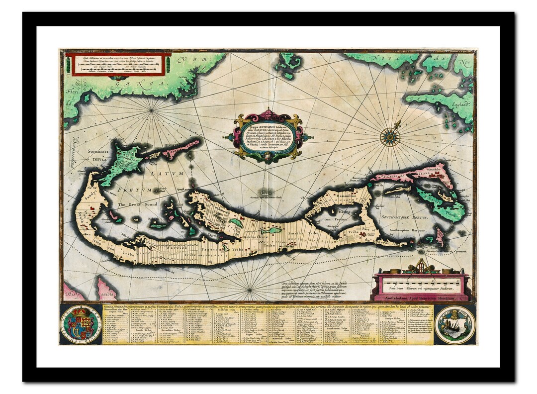 Old Map of Bermuda Caribbean Sea America 1633 - Art Print - Vintage ...