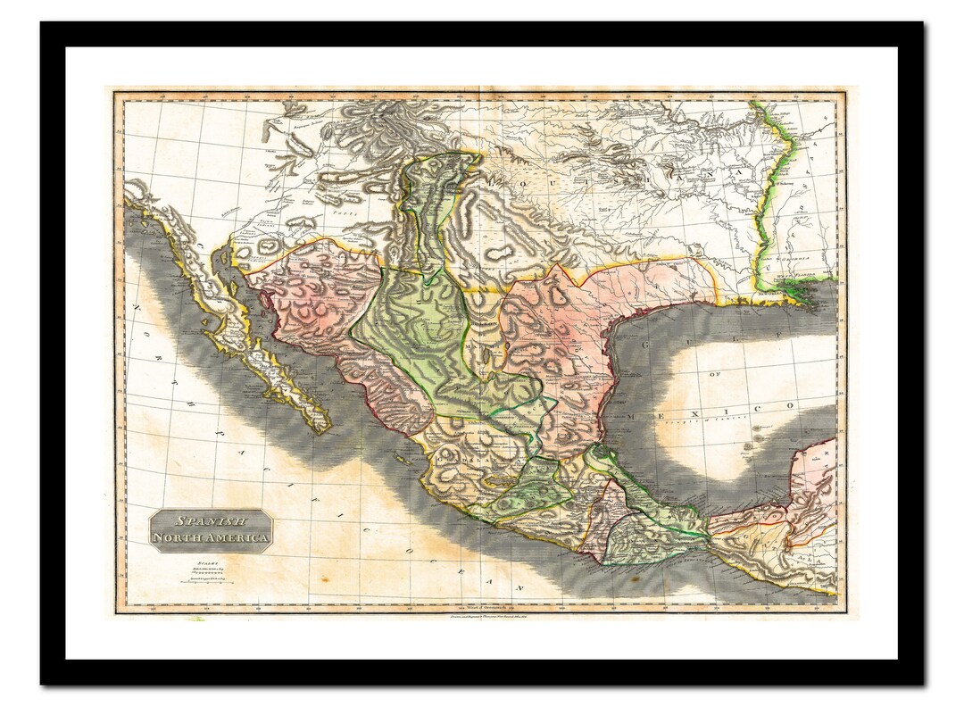 Old Map of Mexico Texas North America 1814 - Art Print - Vintage Poster ...