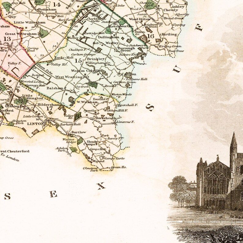 Old Map of Cambridgeshire England UK 1834 - Art Print - Vintage Poster ...