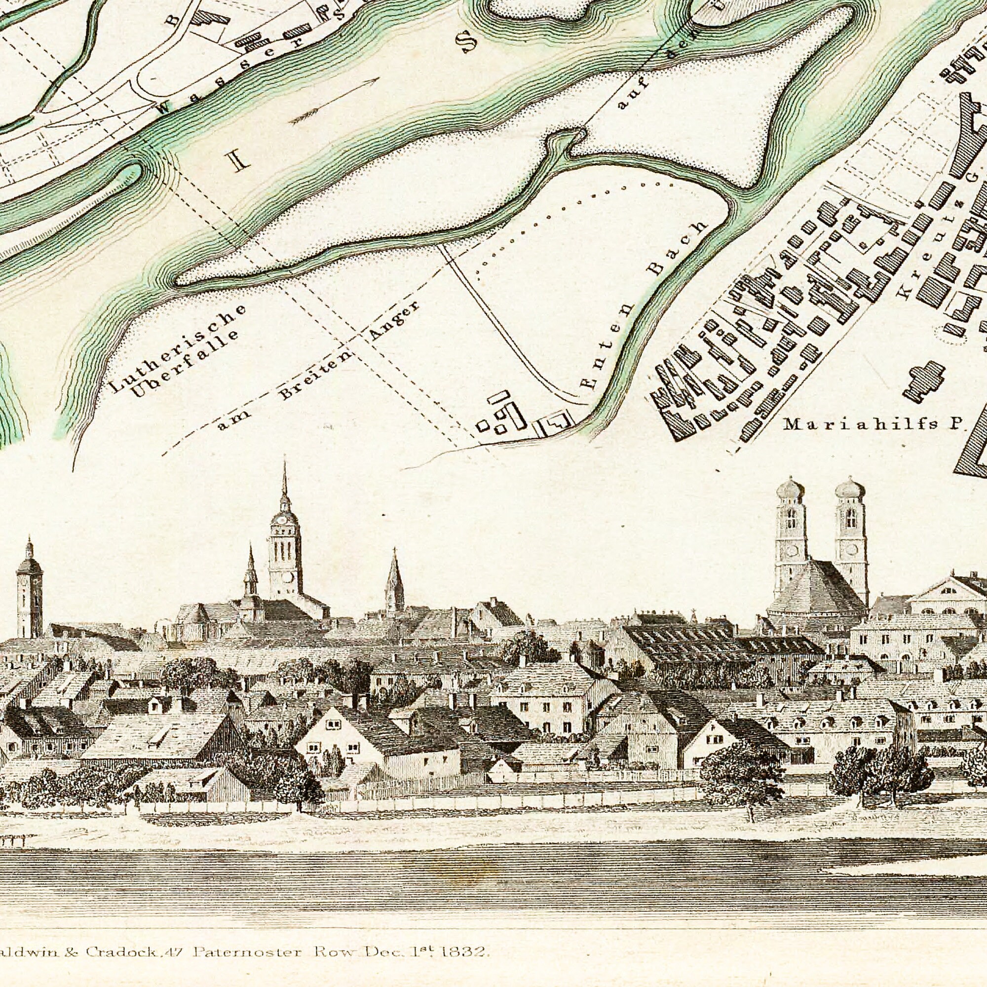 Old Map of Munich Germany Europe 1832 Art Print Vintage Poster Antique ...